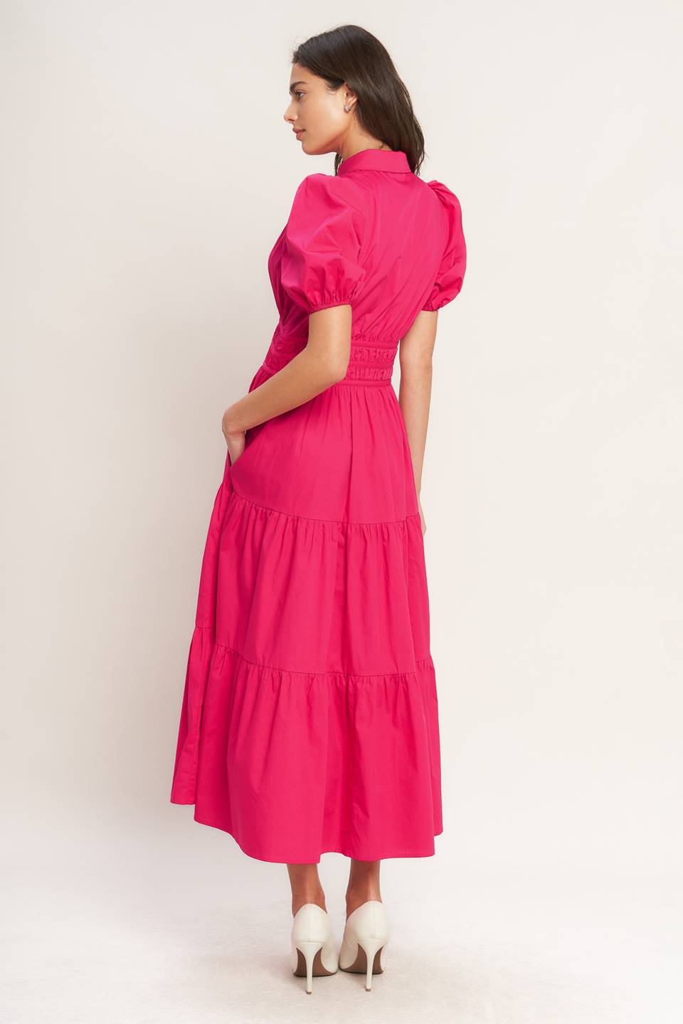 Cotton Midi Dress - Sugar Cloud Woven Dress in Fuchsia - Flying Tomato ...